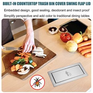 Countertop Flap Lid Built-in Stainless Steel Trash Grommet, Flexible Center Swing Flush Recessed Trash Can Lid, Polished Stainless Steel Grommets, Waste Chute Cover Recessed Counter Top Cover