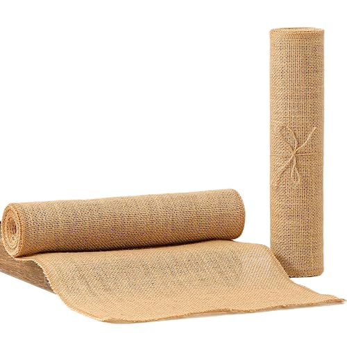 KENNUOCAT Burlap Table Runners for Rustic Charm - 2 Pack 30x275cm, Natural Jute Fabric Rolls for Weddings, Home Decor & Events - Elevate Your DIY Crafts- Perfect for Any Creative Project