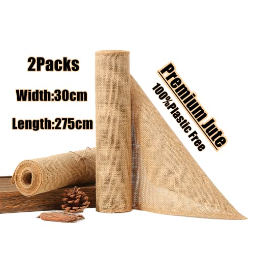 KENNUOCAT Burlap Table Runners for Rustic Charm - 2 Pack 30x275cm, Natural Jute Fabric Rolls for Weddings, Home Decor & Events - Elevate Your DIY Crafts- Perfect for Any Creative Project