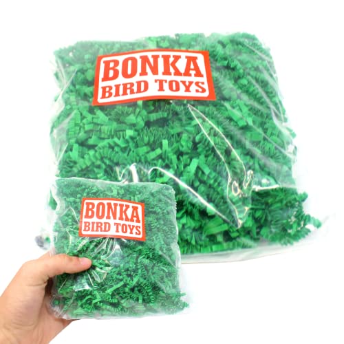 Bonka Bird Toys Colored Crinkle Shred Paper Chew Forage Nesting Treat Natural Multi-Use Craft Part Projects Cockatiels Parakeets Conures Amazons and Other Similar Birds (Green)