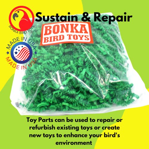 Bonka Bird Toys Colored Crinkle Shred Paper Chew Forage Nesting Treat Natural Multi-Use Craft Part Projects Cockatiels Parakeets Conures Amazons and Other Similar Birds (Green)