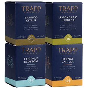 Trapp 2oz Votive Scented Candle, Zen Summer Variety, Set of 4 - with Scents No. 4 Orange Vanilla, No. 10 Lemongrass Verbena, No. 64 Coconut Blossom, and No. 28 Bamboo Citrus