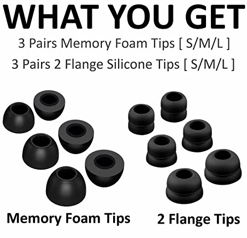 A-Focus Galaxy Buds 2 Pro Ear Tips【Double Flange & Memory Foam Tips】, L/M/S Replacement Noise Canceling Earbuds Wings Compatible with Beats Studio Buds/Fit Pro, 214523 [6 Pairs] Black