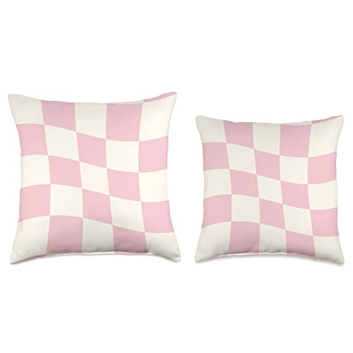 Danish Pastel Aesthetic Clothes Danish Pastel Aesthetic Pink Checkered Throw Pillow, 16x16, Multicolor