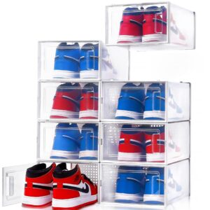 shoe organizer shoe boxes clear plastic stackable, 8 pcs shoe storage boxes, shoe box shoe organizer for closet shoe storage organizer sneaker storage, plastic shoe boxes with lids shoe containers