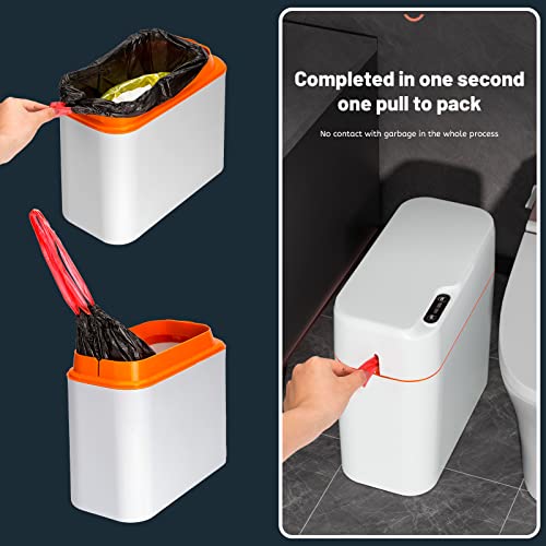 Bathroom Trash Can with Lid,4.7 Gallons Touchless Garbage Can for Bedroom,Automatic Motion Sensor Dogproof Plastic Slim Trash Bin for Office,Living Room, White,with 6 Pack Drawstring Garbage Bags