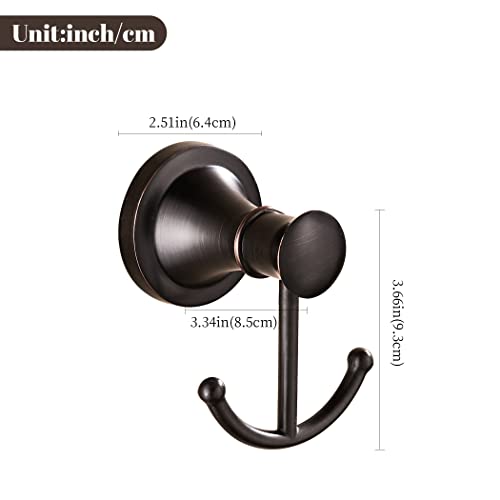 WOLIBEER Bronze Towel Hook, Bathroom Double Hook Oil Rubbed Robe Hook Wall Mount Shower Hand Towel Hanger Farmhouse Coat Hooks Stainless Steel Bath Accessories