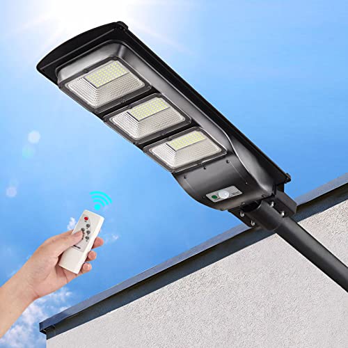 Wattake 300W Solar LED Street Light, 6000K 4000LM Outdoor Solar Powered Street Lights with Motion Sensor and Light Control for Parking Lot, Garage, Home, IP65 Waterproof, Wall or Pole Mount