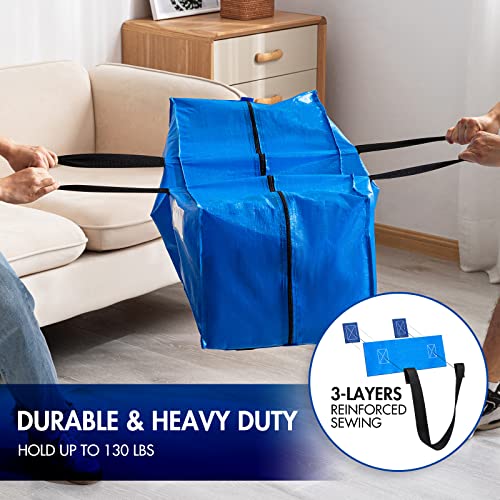 TAILI Heavy Duty Moving Bags, Clothing Storage Bags with Sturdy Zipper and Strong Handles, Blue Clothes Storage Bins, Extra Large Tote Bag for Moving Supplies, Better than Moving Boxes (4-Pack)