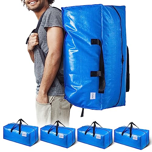 TAILI Heavy Duty Moving Bags, Clothing Storage Bags with Sturdy Zipper and Strong Handles, Blue Clothes Storage Bins, Extra Large Tote Bag for Moving Supplies, Better than Moving Boxes (4-Pack)