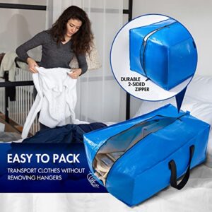 TAILI Heavy Duty Moving Bags, Clothing Storage Bags with Sturdy Zipper and Strong Handles, Blue Clothes Storage Bins, Extra Large Tote Bag for Moving Supplies, Better than Moving Boxes (4-Pack)