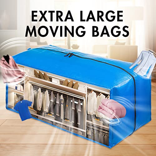 TAILI Heavy Duty Moving Bags, Clothing Storage Bags with Sturdy Zipper and Strong Handles, Blue Clothes Storage Bins, Extra Large Tote Bag for Moving Supplies, Better than Moving Boxes (4-Pack)