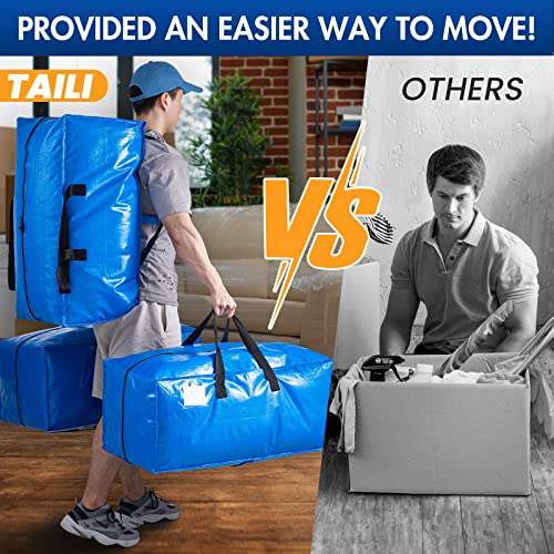 TAILI Heavy Duty Moving Bags, Clothing Storage Bags with Sturdy Zipper and Strong Handles, Blue Clothes Storage Bins, Extra Large Tote Bag for Moving Supplies, Better than Moving Boxes (4-Pack)