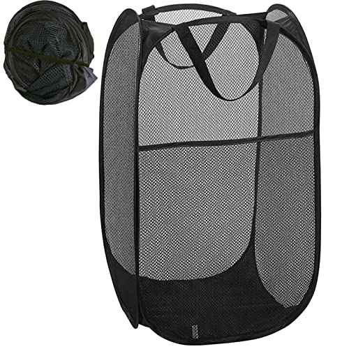 Mesh Pop up Laundry Hamper, Collapsable and Portable Laundry Basket Family College Dorm Hoom Dirt Clothes Bin with Carry Handle(Black)