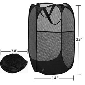 Mesh Pop up Laundry Hamper, Collapsable and Portable Laundry Basket Family College Dorm Hoom Dirt Clothes Bin with Carry Handle(Black)