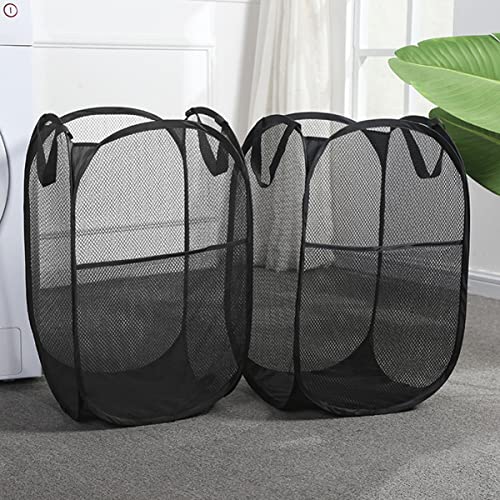 Mesh Pop up Laundry Hamper, Collapsable and Portable Laundry Basket Family College Dorm Hoom Dirt Clothes Bin with Carry Handle(Black)