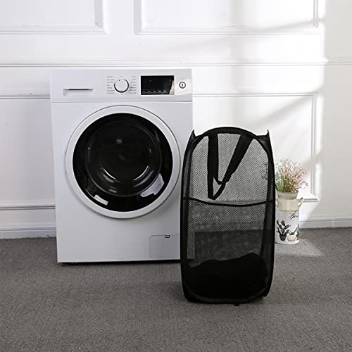 Mesh Pop up Laundry Hamper, Collapsable and Portable Laundry Basket Family College Dorm Hoom Dirt Clothes Bin with Carry Handle(Black)