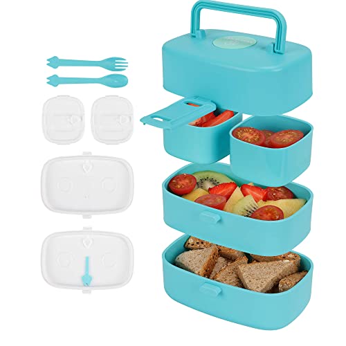 Wagindd Bento Box Adult Lunch Box, Stackable Lunch Containers for Kids Leakproof Bento Box Includes Cutlery Microwave-safe