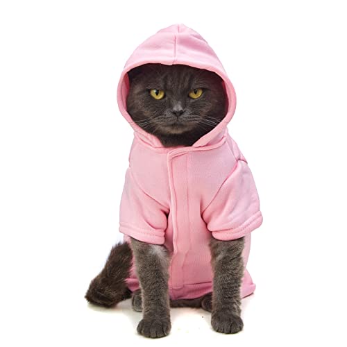 Jnancun Cat Clothes for Cats Only Winter Hoodie Sweatshirts with Pockets Warm Cat Outfits for Cat(X-Small, Pink)