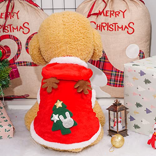 Christmas Pet Dog Costume Red Reindeer Clothes Christmas Dog Cat Elk Costume Outfit Soft Fleece Winter Warm Hoodie Xmas Clothing for Small Dogs Cats (Medium)