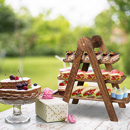 Tiered Serving Tray, 3 Tier Serving Tray - Wood Serving Stand, 3 Tier Wood Cupcake Stand, Vintage Party Trays, Wooden Party Trays for Serving Food