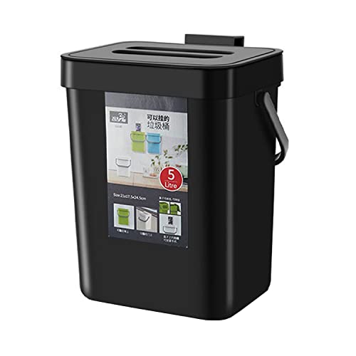 Small Trash Can with Lid Mini Kitchen Hanging Trash Can Tightly Sealed Odor Free, Small Countertop Compost Bin for Scraps from Daily Cooking, Mountable Trash Bin for Kitchen Counter, 5L/1.3 Black