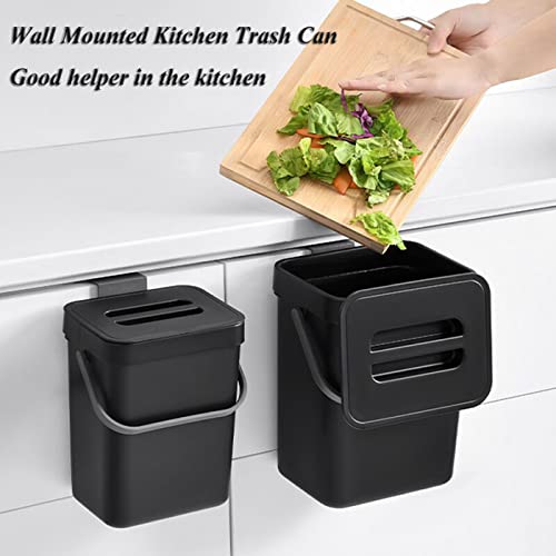 Small Trash Can with Lid Mini Kitchen Hanging Trash Can Tightly Sealed Odor Free, Small Countertop Compost Bin for Scraps from Daily Cooking, Mountable Trash Bin for Kitchen Counter, 5L/1.3 Black