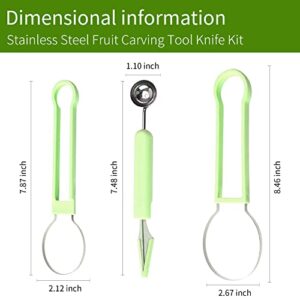 Esmartlife Melon Baller Scoop Set, Professional 4 In 1 Stainless Steel Fruit Carving Tools Knife Kit,Fruit Scooper Double Sided Melon Baller for Watermelon Ice Cream（Green)