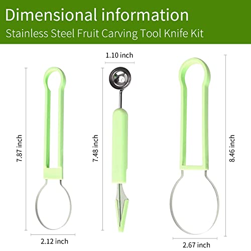 Esmartlife Melon Baller Scoop Set, Professional 4 In 1 Stainless Steel Fruit Carving Tools Knife Kit,Fruit Scooper Double Sided Melon Baller for Watermelon Ice Cream（Green)