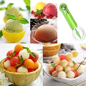 Esmartlife Melon Baller Scoop Set, Professional 4 In 1 Stainless Steel Fruit Carving Tools Knife Kit,Fruit Scooper Double Sided Melon Baller for Watermelon Ice Cream（Green)