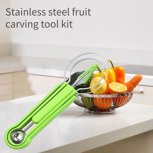 Esmartlife Melon Baller Scoop Set, Professional 4 In 1 Stainless Steel Fruit Carving Tools Knife Kit,Fruit Scooper Double Sided Melon Baller for Watermelon Ice Cream（Green)