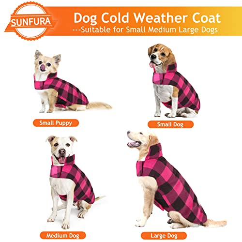 SUNFURA Plaid Dog Coat, British Style Dog Winter Jacket Outdoor Dog Vest with Windproof Collar and Leash Hole, Buffalo Plaid Dog Cold Weather Coats Warm Clothes Pet Apparel for Small Medium Large Dogs