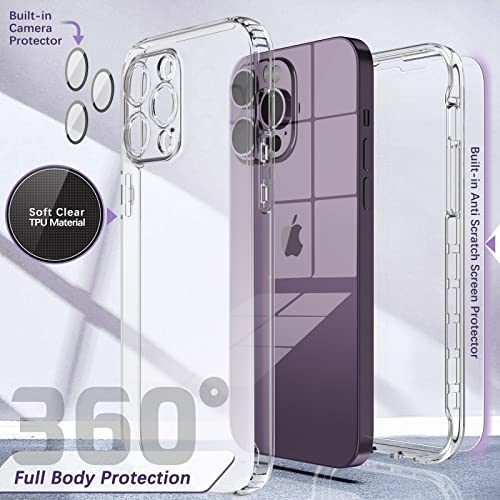 Switdo Compatible with iPhone 14 Pro Max Case Clear with Built-in Screen Protector&Camera Lens Protector,Transparent Cover Full Body Protective Phone Case for iPhone 14 Pro Max 6.7 inch,Clear