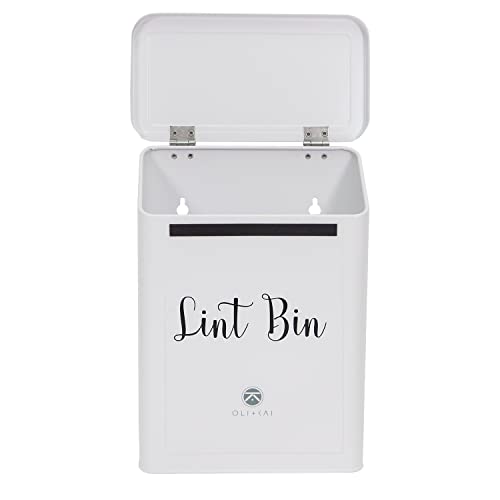 OliKai Laundry Room Organization and Storage Bin 3 Pack Set: Metal Farmhouse Storage Bin Laundry Pods Container Magnetic Lint bin Trash Can and Dryer sheet Dispenser Decorative Storage Organizers with Handle Lids