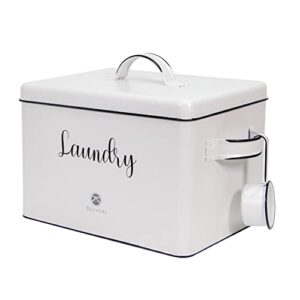 OliKai Laundry Room Organization and Storage Bin 3 Pack Set: Metal Farmhouse Storage Bin Laundry Pods Container Magnetic Lint bin Trash Can and Dryer sheet Dispenser Decorative Storage Organizers with Handle Lids