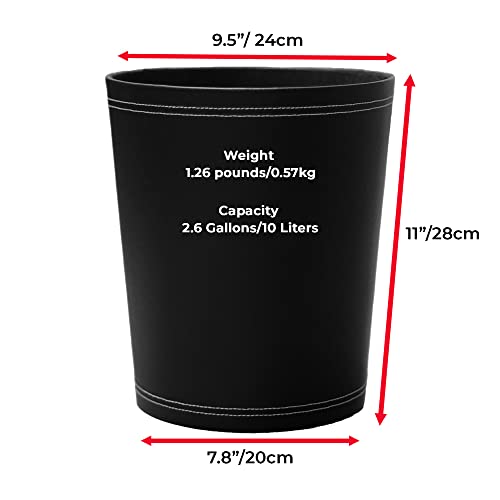 DTZ DizTreatz PU Leather Large Trash Can 2.6 Gallon/10 Liter, Wastebasket, Decorative, Stylish Lightweight Water Resistant Garbage Container Bin for Office, Home, Bedroom, Hotel, Storage