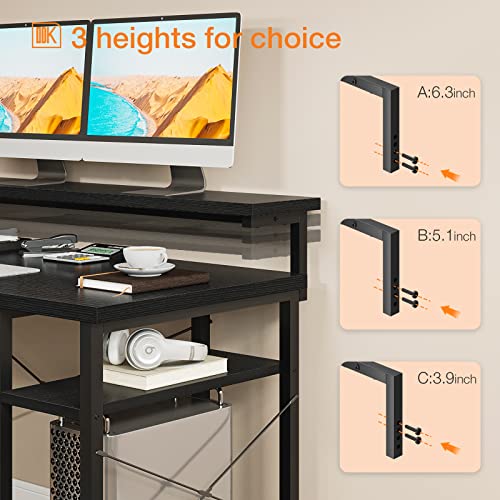 ODK L Shape Computer Desk with Monitor Stand, 48 Inch Home Office Desk with Storage Printer Shelves, Sturdy Writing Table with Reversible Bookshelf for Bedroom, Black