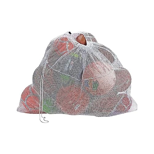 Extra Large Mesh Bag,Drawstring Ball Bag,Drawstring Bags Sports Soccer Ball Bag with Shoulder Strap for Travel, College, Dorm, Sports, Apartment, Family (White-1pack)