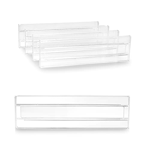 Rumia drawer divider-4 packs ,Expandable 10.5-20.5" Clear Plastic Drawer Organizers for Clothing,Kitchen Utensils，Dresser Storage