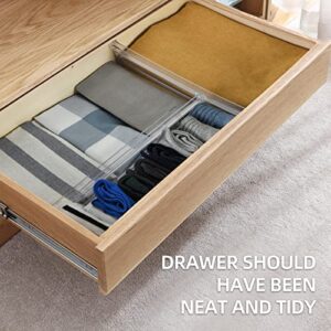 Rumia drawer divider-4 packs ,Expandable 10.5-20.5" Clear Plastic Drawer Organizers for Clothing,Kitchen Utensils，Dresser Storage