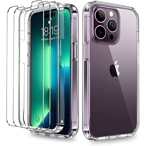 COOLQO Compatible for iPhone 14 Pro Max Case 6.7 Inch, with [2 x Tempered Glass Screen Protector] Clear 360 Full Body Protective Coverage Silicone 14 ft Military Grade Shockproof Phone Cover Clear