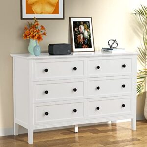 carpetnal white dresser, modern dresser for bedroom, 6 drawer double dresser with metal handles, dresser for hallway, entryway