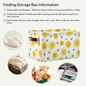 ALAZA Rectangle Storage Basket Cute Sunflower and Bee Organizer Bin for Pet Children Toys, Books, Clothes Perfect for Rooms Playroom Shelves 1PCS