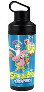 spongebob official spongebob group shot 18 oz insulated water bottle, leak resistant, vacuum insulated stainless steel with 2-in-1 loop cap