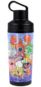 spongebob official spongebob character group 18 oz insulated water bottle, leak resistant, vacuum insulated stainless steel with 2-in-1 loop cap