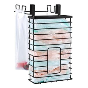 kes plastic bag holder for grocery bags, over the cabinet door organizer, hanging trash bag holder metal, matte black, kur525-bk