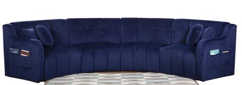 Legend Vansen Velvet Floor Sofa 4 Seats Symmetrical Modular Legless Curved Round couches Sectional, 153", Blue