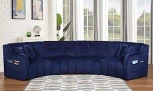 Legend Vansen Velvet Floor Sofa 4 Seats Symmetrical Modular Legless Curved Round couches Sectional, 153", Blue