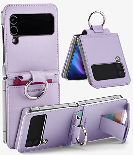 GOOSPERY EZ Mount Wallet Compatible with Galaxy Z Flip 4 Case, Card Holder Loopy Ring Adjustable Kickstand with Horizontal/Vertical [Compatible with Wireless Charging], Lavender