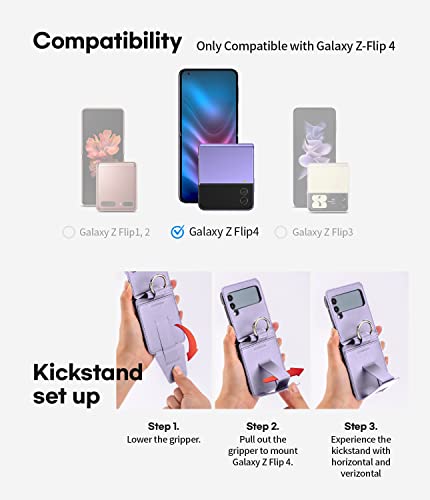 GOOSPERY EZ Mount Wallet Compatible with Galaxy Z Flip 4 Case, Card Holder Loopy Ring Adjustable Kickstand with Horizontal/Vertical [Compatible with Wireless Charging], Lavender